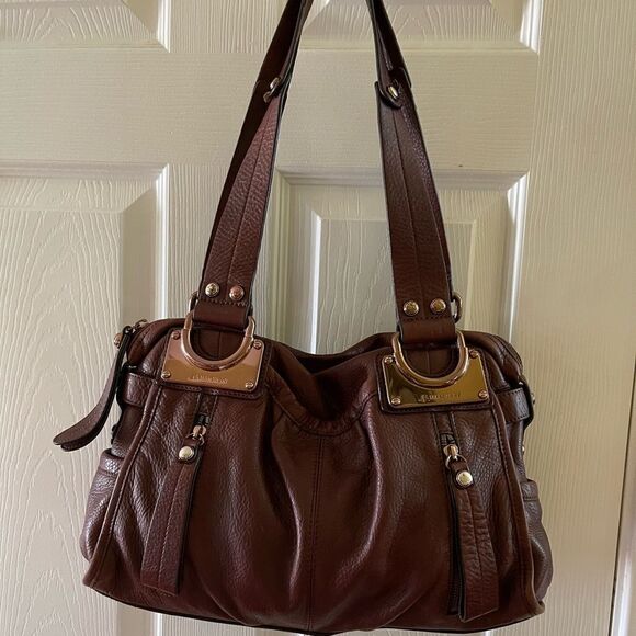 b. makowsky | Bags | B Makowsky Leather Brown Shoulder Bag With Rose ...